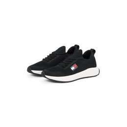 Slip-On Sneaker Tommy Jeans "TJM RUNNER KNTITTED", Herren, Gr. 42, schwarz, Synthetik, Textil, Schuhe, Freizeitschuh, Halbschuh, Schlipper mit aufgesetzter Schnürung