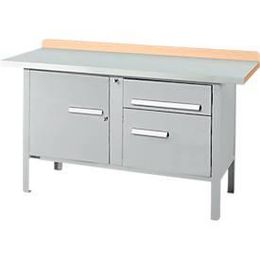 Schäfer Shop Kastenwerkbank Schäfer Shop Select PWi 150-3, Buche Multiplexplatte, mit Stahlabdeckung, bis 750 kg, B 1500 x T 700 x H 840 mm, Weißaluminium