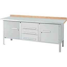 Schäfer Shop Kastenwerkbank Schäfer Shop Select PW 200-4, Buche Multiplexplatte, mit Stahlabdeckung, bis 750 kg, B 2000 x T 700 x H 840 mm, Weißaluminium