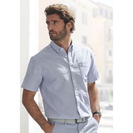 H.I.S. Kurzarmhemd H.I.S "Regular fit", Herren, Gr. M (39/40), N-Gr, schwarz-wei&szlig; (anthrazit, wei&szlig;), Web, Obermaterial: 100% Baumwolle, gestreift, regular fit, Rundhals, abgesteppte Kante, Hemden, Oxfordhemd kurzarm mit Button-down-Kragen aus reiner Baumwolle, Topseller