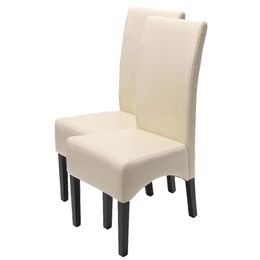 2er-Set Esszimmerstuhl Küchenstuhl Stuhl Latina, LEDER ~ creme, dunkle Beine