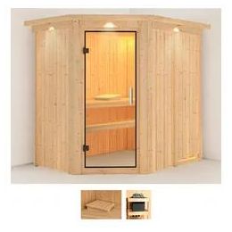 Sauna Karibu "Clara", beige (naturbelassen), ohne Ofen, (ohne Ofen), Saunen, ohne Ofen