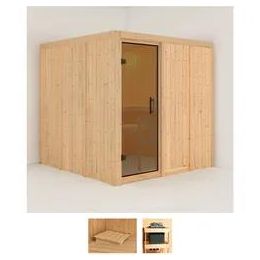Sauna Karibu "Rodin", beige (naturbelassen), ohne Ofen, (ohne Ofen), Saunen, ohne Ofen