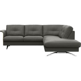 Ecksofa FLEXLUX "Glow, super bequem durch hochwertigem Sitzaufbau mit Federkern, L-Form", grau (warm mineral grau), B:236cm H:81cm T:224cm, 100% Echteder, Sofas, Ecksofa, Modernes skandinavisches Design