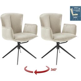 4-Fußstuhl MCA furniture "NALON Esszimmerstuhl (2er Set) - Stuhl", beige (creme, schwarz), B:62cm H:88cm T:62cm, Polyester, Stühle, 360 drehbar, Schwingfunktion, Metall, Veloursoptik, belastbar 120 kg