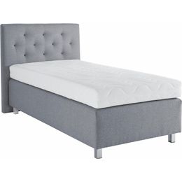 Boxspringbett, grau (hellgrau), B:114cm L:210cm, Bezug Unterbox und Kopfteil: Strukturstoff (77% Polyester und 23% Viskose);Bezug Obermatratze 100% Polyester, Westfalia Schlafkomfort, Komplettbetten, Boxspringbett, in diversen Ausf&uuml;hrungen
