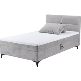 Boxbett ED EXCITING DESIGN "Andon", grau (hellgrau), B:121 L:210, 92% Polyester, 8% Nylon, Komplettbetten, mit Bettkasten, integrierter Topper, universell aufbaubar