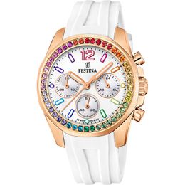 Festina Chronograph »Boyfriend Collection« Armbanduhr, Quarzuhr, Damen, Stoppfunktion, Zirkonia Regenbogenfarben...