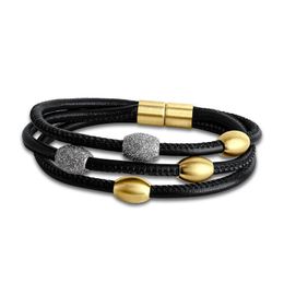 ZEEme Armband &raquo;Edelstahl gelb plattiert mit Stardust grau 20cm Leder&laquo; schwarz 20 cm Modisches Damen-Armband aus plattiertem Edelstahl
