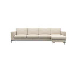Ecksofa FLEXLUX "Fiore, super Sitzkomfort durch Kaltschaum im Sitz, L-Form", wei&szlig; (warm wei&szlig;), B:295cm H:85cm T:159cm, Sofas, Ecksofa, breite Armlehnen, F&uuml;&szlig;e Alu
