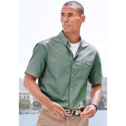 H.I.S. Kurzarmhemd H.I.S "regular-fit", Herren, Gr. L (41/42), N-Gr, gr&uuml;n (salbei), Web, Obermaterial: 100% Baumwolle, unifarben, regular fit, Rundhals, abgesteppte Kante, Hemden, mit Button-down-Kragen, reine Baumwolle