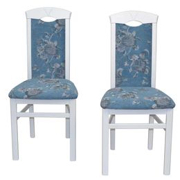 Pharao24.de Stuhl Set Küche modern in Blau und Weiß Blumen Motiv (2er Set)