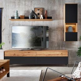 Pharao24.de Design Wohnwand massiv aus Wildeiche Massivholz 240 cm breit (dreiteilig)