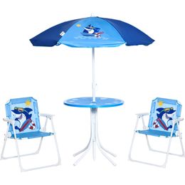 Outsunny 4 tlg. Kindersitzgruppe Garten Gartentisch 2 Klappstühle Sonnenschirm Camping Kindersitzgarnitur Gartenmöbel für 3-6 Jahre Blau