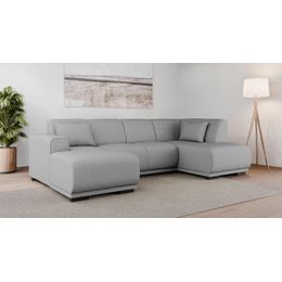 Wohnlandschaft Home Affaire "BORNHOLM U-Form mit Recamiere rechts/links, B/T/H: 300/162/85 cm", grau (hellgrau), B:300cm H:85cm T:162cm, 100% Polyester, Sofas, Wohnlandschaft, U-Form mit Wellenunterfederung, Recamiere rechts oder links bestellbar