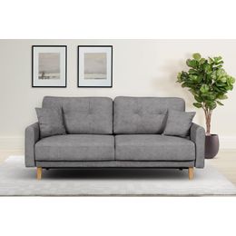 2-Sitzer Home Affaire "TRIPLO mit Wellenunterfederung, Ma&szlig;e B/T/H: 165/100/89 cm", grau, B:165cm H:89cm T:100cm, 100% Polyester, Sofas, Sofa mit Steppung im R&uuml;ckenbereich, incl. R&uuml;ckenkissen und Zierkissen