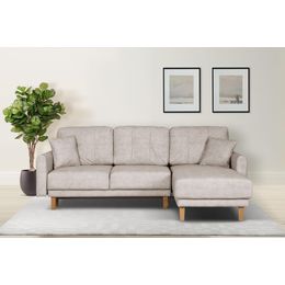 Ecksofa Home Affaire "TRIPLO optionale Schlafsofa mit Bettkasten, Ma&szlig;e B/T/H: 234/164/89 cm", beige (creme), B:234cm H:89cm T:164cm, 100% Polyester, Sofas, Ecksofa, L-Form wahlweise mit Bettfunktion - Liegefl&auml;che 132x210 cm