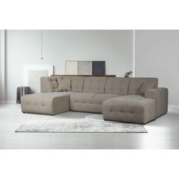 Wohnlandschaft Home Affaire "Nosia U-Form", grau (taupe), B:297cm H:85cm T:163cm, 100% Polyester, Sofas, Wohnlandschaft, incl. 2 Zierkissen, mit feiner Steppung