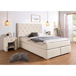 Boxspringbett Home Affaire "Chalon, in verschiedenen Breiten", beige, B:163cm L:210cm, Komplettbetten, Boxspringbett, inkl. Topper, wahlweise in H2, H3 oder H4 erh&auml;ltlich