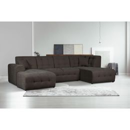 Wohnlandschaft Home Affaire "Nosia U-Form", grau (anthrazit), B:297cm H:85cm T:163cm, 100% Polyester, Sofas, Wohnlandschaft, incl. 2 Zierkissen, mit feiner Steppung