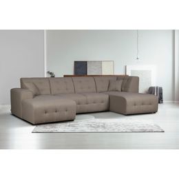 Wohnlandschaft Home Affaire "Nosia U-Form", grau (taupe), B:297cm H:85cm T:163cm, 100% Polyester, Sofas, Wohnlandschaft, incl. 2 Zierkissen, mit feiner Steppung