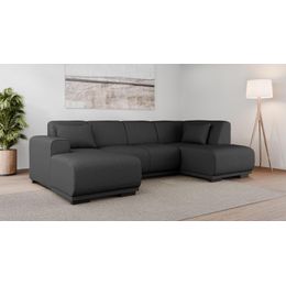 Wohnlandschaft Home Affaire "BORNHOLM U-Form mit Recamiere rechts/links, B/T/H: 300/162/85 cm", grau (anthrazit), B:300cm H:85cm T:162cm, 100% Polyester, Sofas, Wohnlandschaft, U-Form mit Wellenunterfederung, Recamiere rechts oder links bestellbar