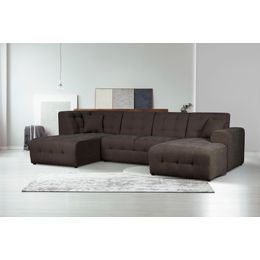 Wohnlandschaft Home Affaire "Nosia U-Form", grau (anthrazit), B:297cm H:85cm T:163cm, 100% Polyester, Sofas, Wohnlandschaft, incl. 2 Zierkissen, mit feiner Steppung