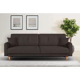 3-Sitzer Home Affaire "TRIPLO optionale Schlafsofa mit Bettkasten, Ma&szlig;e B/T/H: 215/100/89 cm", schwarz, B:215cm H:89cm T:100cm, 88% Polyester, 9% Rayon, 3% Nylon, Sofas, Wahlweise Bettfunktion - Liegefl&auml;che 145x191 cm, R&uuml;cken-, Zierkissen