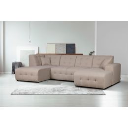 Wohnlandschaft Home Affaire "Nosia U-Form", beige, B:297cm H:85cm T:163cm, 100% Polyester, Sofas, Wohnlandschaft, incl. 2 Zierkissen, mit feiner Steppung