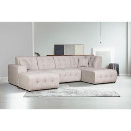 Wohnlandschaft Home Affaire "Nosia U-Form", beige (creme), B:297cm H:85cm T:163cm, 100% Polyester, Sofas, Wohnlandschaft, incl. 2 Zierkissen, mit feiner Steppung