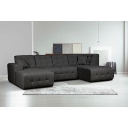 Wohnlandschaft Home Affaire "Nosia U-Form", grau (dunkelgrau), B:297cm H:85cm T:163cm, 100% Polyester, Sofas, Wohnlandschaft, incl. 2 Zierkissen, mit feiner Steppung