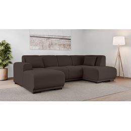 Wohnlandschaft Home Affaire "BORNHOLM U-Form mit Recamiere rechts/links, B/T/H: 300/162/85 cm", braun, B:300cm H:85cm T:162cm, 100% Polyester, Sofas, Wohnlandschaft, U-Form mit Wellenunterfederung, Recamiere rechts oder links bestellbar