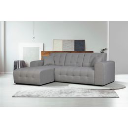 Ecksofa Home Affaire "Nosia L-Form", grau (hellgrau), B:234cm H:85cm T:163cm, 100% Polyester, Sofas, Ecksofa, incl. 2 Zierkissen, mit feiner Steppung