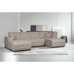Wohnlandschaft Home Affaire "Nosia U-Form", beige, B:297cm H:85cm T:163cm, 100% Polyester, Sofas, Wohnlandschaft, incl. 2 Zierkissen, mit feiner Steppung