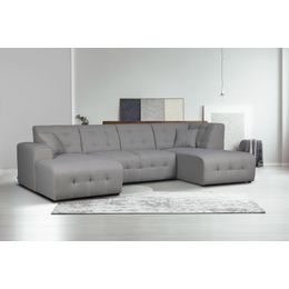 Wohnlandschaft Home Affaire "Nosia U-Form", grau (hellgrau), B:297cm H:85cm T:163cm, 100% Polyester, Sofas, Wohnlandschaft, incl. 2 Zierkissen, mit feiner Steppung