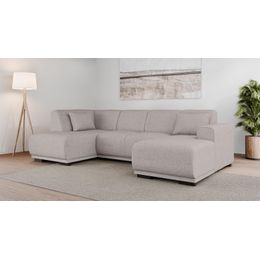 Wohnlandschaft Home Affaire "BORNHOLM U-Form mit Recamiere rechts/links, B/T/H: 300/162/85 cm", grau (hellgrau), B:300cm H:85cm T:162cm, 100% Polyester, Sofas, Wohnlandschaft, U-Form mit Wellenunterfederung, Recamiere rechts oder links bestellbar