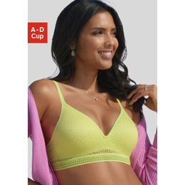 Bralette-BH Lascana "Freya", Damen, Gr. 70, Cup D, grün (lime), Spitze, Obermaterial: 36% Polyamid, 29% Polyester, 27% Baumwolle, 8% Elasthan, Modisch, BHs, ohne Bügel mit eingearbeitetem Push-up Kissen, Dessous