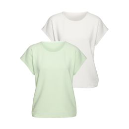 Kurzarmshirt Vivance "aus b&uuml;gelfreier Strukturqualit&auml;t im 2er Pack", Damen, Gr. 32/34, beige (lime, creme), Stoff, Obermaterial: 80% Polyester, 16% Viskose, 4% Elasthan, unifarben, bequem normal, Rundhals, Shirts, mit Viskose