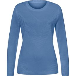 Damen Langarm-Pullover mit Strickmuster vorne mittelblau, Gr&ouml;&szlig;e 56