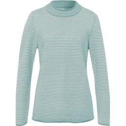 Damen Stehkragenpullover mit Streifen-Muster salbei-ecru-geringelt, Gr&ouml;&szlig;e 50