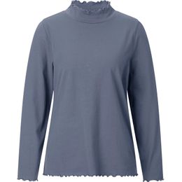 Damen Stehkragenshirt mit gewellten Abschl&uuml;ssen rauchblau, Gr&ouml;&szlig;e 40