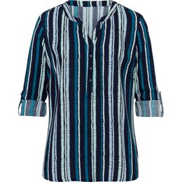 Damen Schlupfbluse aus reiner Viskose kalkmint-petrol-gestreift, Gr&ouml;&szlig;e 56