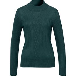 Damen Stehkragenpullover mit Rauten-Strickmuster petrol, Gr&ouml;&szlig;e 50