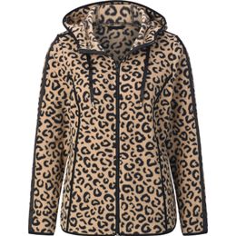 Damen Fleecejacke im Leo-Dessin camel-schwarz-bedruckt, Gr&ouml;&szlig;e 40