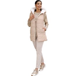 Damen Schlupfhose in verk&uuml;rzter Form beige-ecru-kariert, Gr&ouml;&szlig;e 22