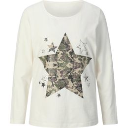 Damen Langarmshirt mit Camouflage-Stern ecru-khaki, Größe 38