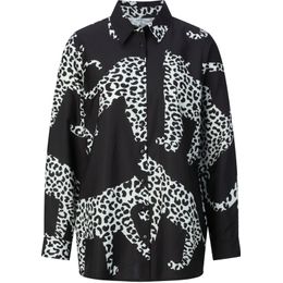Damen Longbluse im Animal-Dessin schwarz-ecru-bedruckt, Gr&ouml;&szlig;e 46