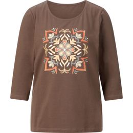 Damen 3/4-Arm-Shirt mit Mandala-Druck schoko-ecru, Gr&ouml;&szlig;e 46