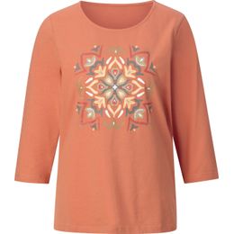 Damen 3/4-Arm-Shirt mit Mandala-Druck papaya-ecru, Gr&ouml;&szlig;e 42