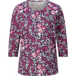 Damen 3/4-Arm-Shirt mit Blumenmuster marine-fuchsia-bedruckt, Größe 38